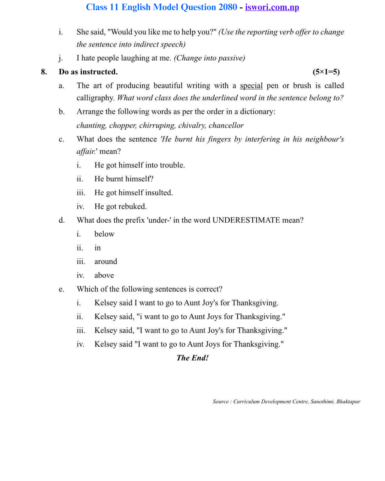 Class 11 English Model Question Solution PDF 2080 2081 NEB Notes Class 11 English Model Question Solution PDF 2080 2081 NEB Notes